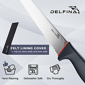 DELFINA 10 inch Bread Knife For Homemade Bread Sourdough W/Softgrip, Serrated Bread Knife Wave Edge W/Sheath For Crusty Breads, Cake, Bagel, Dishwasher Safe