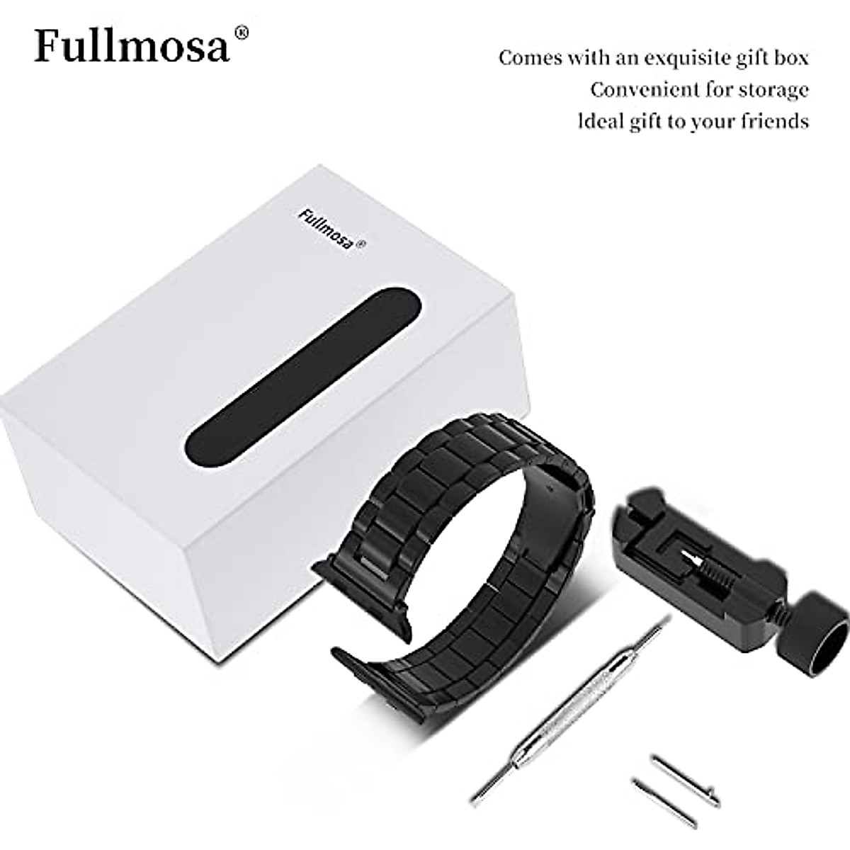 Fullmosa Compatible Apple Watch Band 42mm 44mm 45mm 49mm 38mm 40mm 41mm, Stainless Steel iWatch Band with Case for Apple Watch Series 8/7/6/5/4/3/2/1/SE/SE2/Ultra, 42mm 44mm 45mm Black