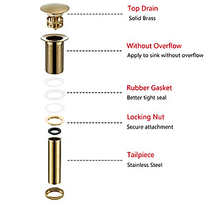 SWHYGER Bathroom Sink Drain Champagne Bronze Pop Up Drain Without Overflow,Brass Drain Push Pop for Vessel Sink Drain Stopper with Removable Brass Strainer Basket,83606CB.