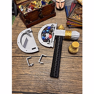 MunnyGrubbers - Axe Dice Holder & Dice Tray with Health Tracker - (Random 7PCS D20 Dice Set Included) - Tabletop Roleplaying Game - Dice Storage - Dice Roller - DND - Dungeons and Dragons - (Silver)