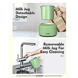 Milk Frother, Milk Frother and Steamer, Detachable Electric Milk Frother with Touch Control, 13.5oz/400ml, Automatic Milk Frother for Coffee, Latte, Cappuccinos, 3 in 1 Hot/Cold Foam Maker, Green