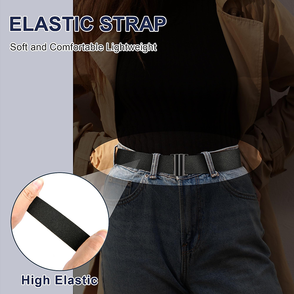 TOURZOO No Show Invisible Belt for Women/Men Elastic Web Strap Waist Stretch Belt with Flat Buckle for Jeans Pants Dresses