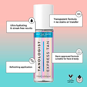 Tanologist Express Medium Self Tan Water, 6.76 fl.oz/ 200 ml Bottle