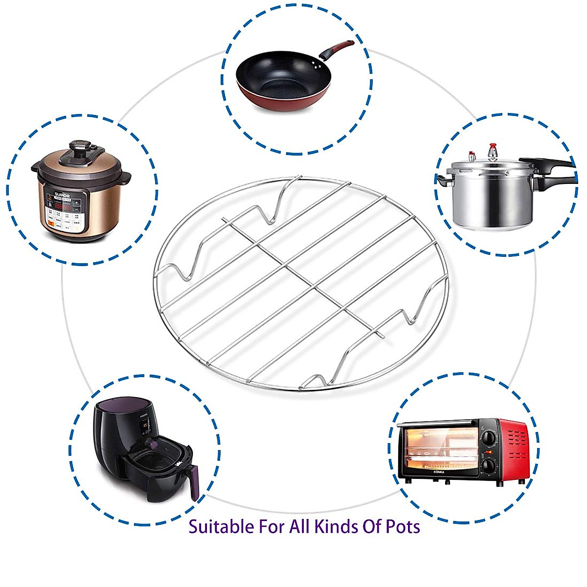 3 Pack Cooling Steaming Cake Rack, 6/7/8 inch round cooling rack, Stainless Steel Round Rack, for Air Fryer/Stockpot/Pressure Cooker/Round Cake Pan, Healthy & Dishwasher Safe