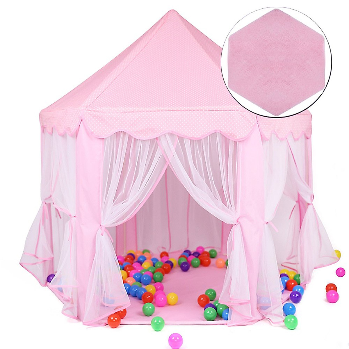 WERSHOW Hexagon Coral Rug - Ultra Soft Carpet for Princess Castle Playhouse Bedroom Length 55" Girls Anti-Slip Bottom Play Mat Indoor and Outdoor Fun(Pink)