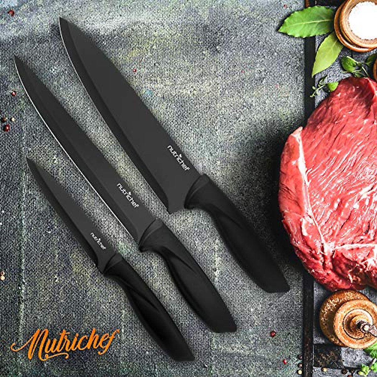 NutriChef 7 Piece Kitchen Knife Set - Stainless Steel Kitchen Precision Knives Set w/ 5 Knives & Bonus Sharpener, Acrylic Block Stand - Cutting Slicing, Chopping, Dicing NCKNS7X