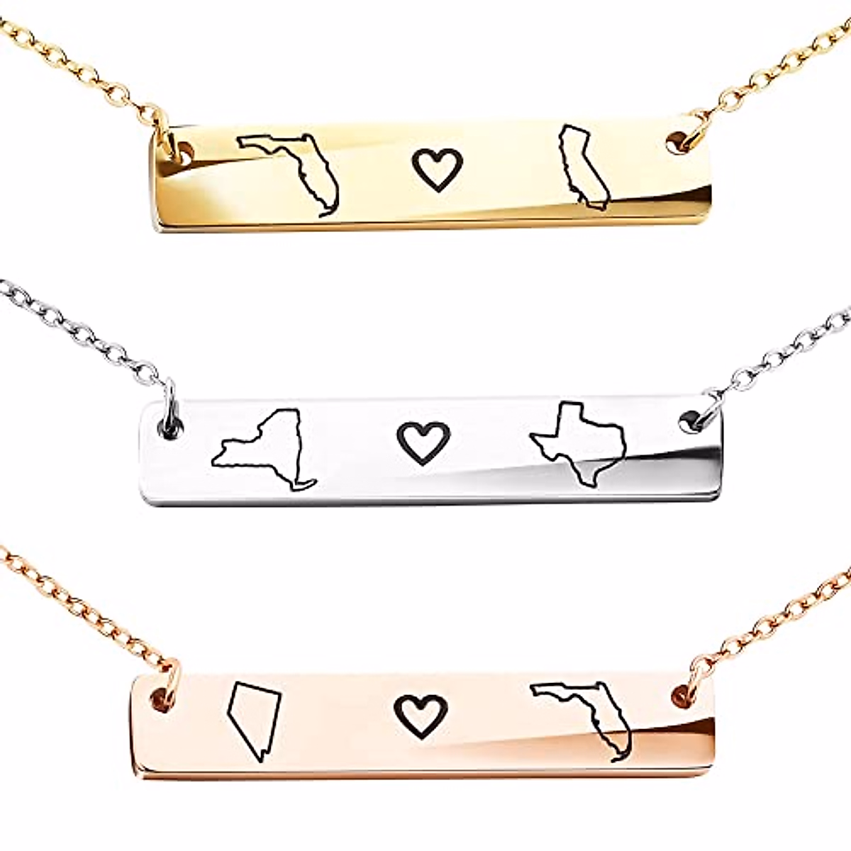 Personalized Necklace Best Friend Gifts Long Distance Relationship Couples Jewerly Mother's Day Gift for Mom Friendship Gifts Custom State Name Necklaces for Women Gifts for Grandma Unique -4N-LDS