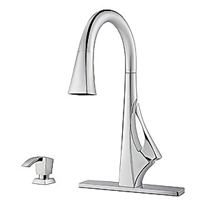 Pfister Venturi Kitchen Faucet with Pull Down Sprayer and Soap Dispenser, Single Handle, High Arc, Polished Chrome Finish, F5297VNC