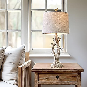 OYEARS 26.25" Farmhouse Table Lamp Set of 2 for Living Room Bedroom Resin Bedside Tree Lamp Nightstand End Table Lamps Vintage Natural Style（Brown）