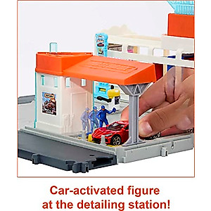 Matchbox Toy Car Playset, Action Drivers Super Clean Car Wash with 1 Chevrolet Corvette in 1:64 Scale, Lights & Sounds, Connects to Other Sets