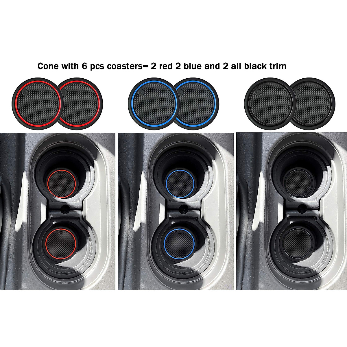 Auovo 2 Pcs Cup Holder Inserts Replacement for Frontier 2005-2019 Xterra 05-15 Pathfinder 05-12 Replace 96975-EA000 96975-ZS00A(with 3 Pairs of TPE Coasters in red Blue All Black)