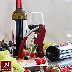 KEISSCO Wine Opener Vertical Lever Corkscrew Wine Bottle Opener with Foil Cutter And Extra Spiral