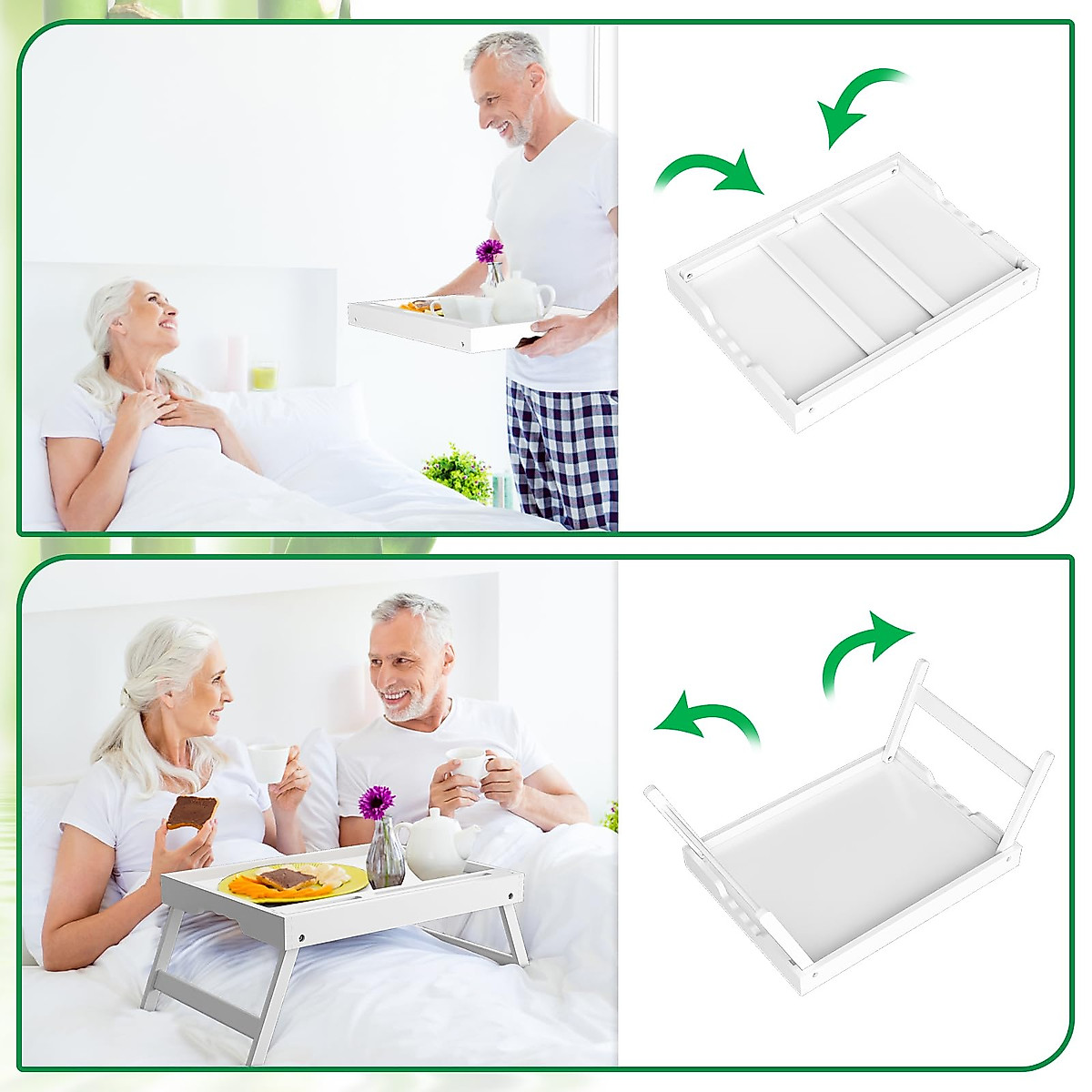 Bed Tray Table with Handles Folding Legs Bamboo Breakfast Food Tray with Media Slot for Platters,Laptop Desk,Snack,TV Tray Kitchen Serving Tray