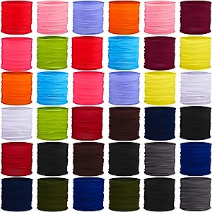 Unittype 36 Pieces Headband Neck Gaiter Face Mask Head Wrap Headwear Seamless Tube Bandana Balaclava Breathable Face Cover Scarf Mask for Men Women Outdoor, 17 Colors