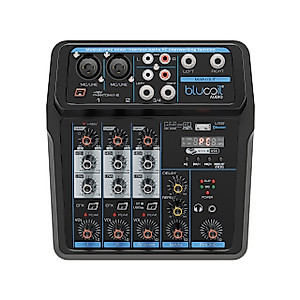 Blucoil 4-Channel Audio Mixer with 48V Phantom Power, 2-Band EQ, Delay and Repeat Effects, Bluetooth, XLR Microphone and MP3 USB Inputs for Home Studio Recording on Windows and Mac