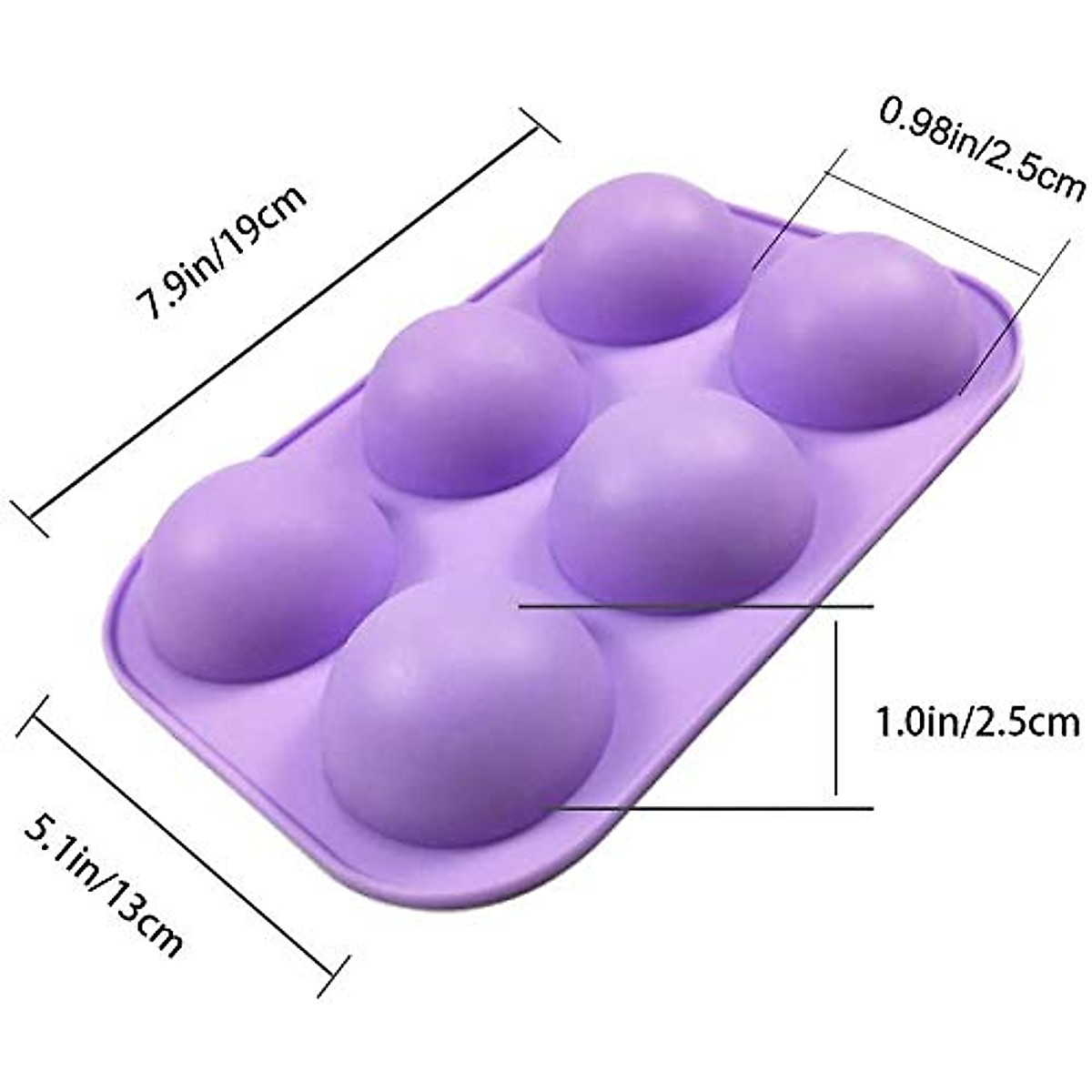 2 Pack 6-Cavity Semi Sphere Silicone Mold, Baking Mold for Making Hot Chocolate Bomb, Cake, Jelly, Dome Mousse (Purple)