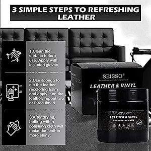SEISSO Leather Recoloring Balm - Leather Repair Kit Furniture - Leather Repair Kits for Couches - Leather Restorer for Couches Black Car Seat, Sofa, Boots - Leather Dye Black