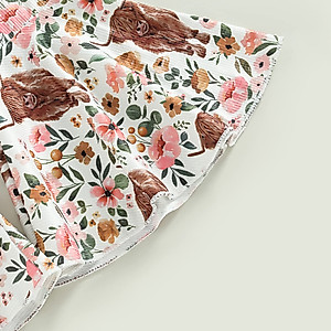 Lamuusaa Western Baby Girl Clothes Short Sleeve Romper Cow Print Flared Pants Bell Bottoms Headband 3Pcs Summer Outfit (White, 0-3 Months)