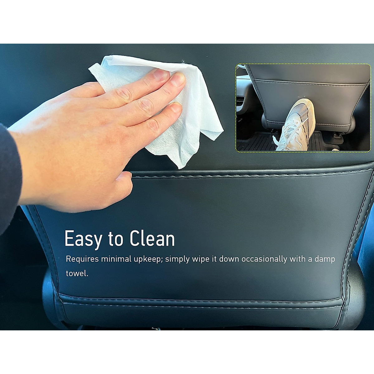 LunaBox Seat Back Protector Designed for Tesla Model Y/3 - Wear Resistant Seat Protector, Seat Back Kick Mats with Bigger Organizer Pocket - 2 PCS (Black)