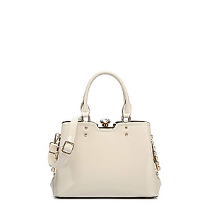 STYLE STRATEGY NEW YORK DOUBLE HANDLE FRAME SATCHEL WITH RHINESTONES PATENT LEATHER (bone)
