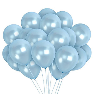 Treasures Gifted Metallic Light Blue Balloons - Baby Blue Balloons, Pastel Blue Balloons 12 Inch - Pastel Latex Balloons, Dusty Blue Balloons - Sky Blue Balloons - Metallic Blue Balloons 72