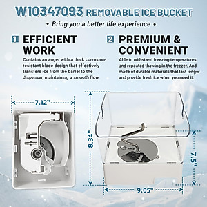 VORGENS W10347093 Ice Bucket, WPW10347093 Removable Ice Bin Compatible with Whirlpool, Maytag, KitchenAid, Jenn-Air Refrigerator Parts WRF736SDAM14 WRF767SDAM01#Replace W10347100, AP6020018, 2311097