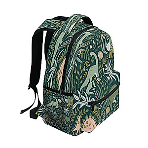 senya School Backpack Dinosaurs and Tropical Leaves Teens Girls Boys Bookbags Travel Schoolbag