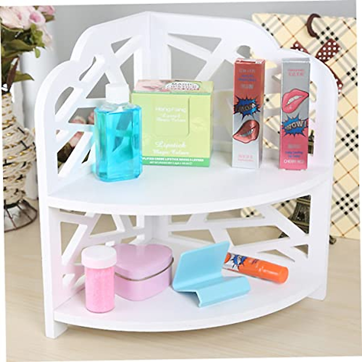 Yardwe Bathroom Racks Organizer Rack Shelf Board Floor Corner Shelf Bath Shelf Basket Shower Shelf Caddy Hollow Bathroom Rack Bathroom Storage Rack Shelf Bathroom Corner Frame Wpc White