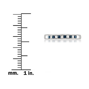 Beyond Brilliance 1/3 Carat Channel-Set Princess Cut Diamond and Blue Sapphire Wedding Band Ring in 14K White Gold (H-I, I1-I2)