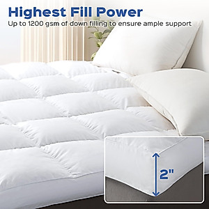 ZUBISU 2 Inch Extra Thick Mattress Topper,1200 GSM Fusion Goose Down Feather Filled Bed Mattress Pad,4 Anchor Elastic Bands (28"x52")