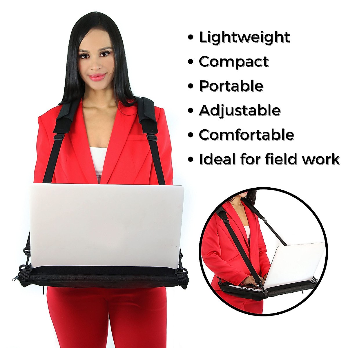 VitaliZEN Laptop Harness Extra Large & Comfortable 2021 Improved Design, Hands-Free Portable, Adjustable, Wearable Desk for up to 17” Laptops, Tablet, Notepad, MacBook, etc