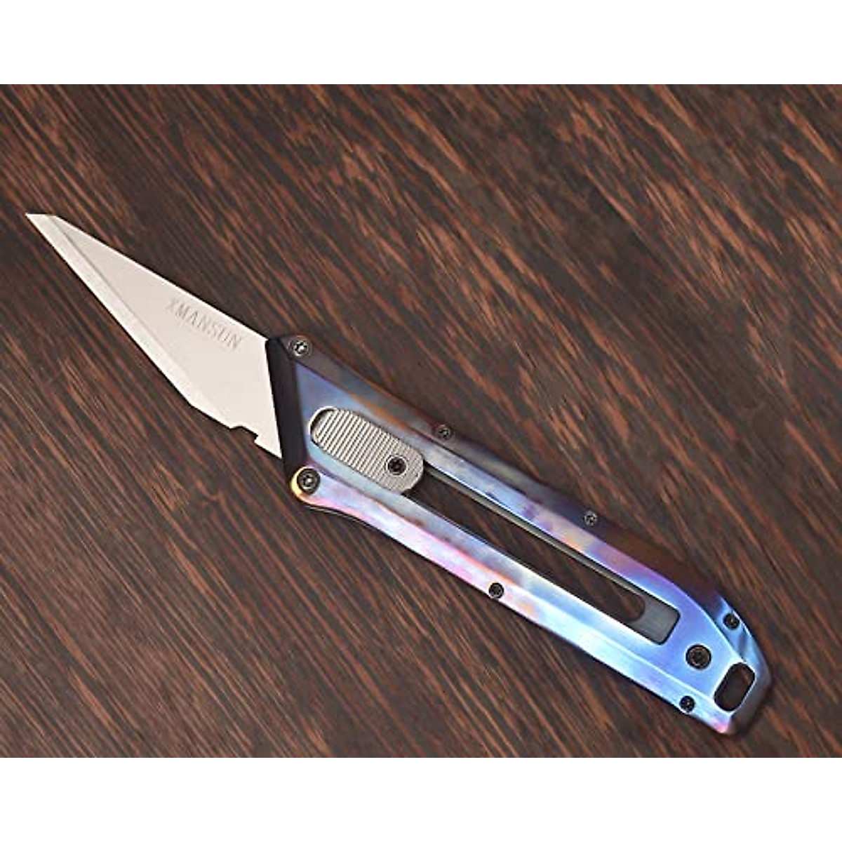 Titanium Utility Knife Garden Grafting Cutter Knife Handmade Knife Edc Knife, Retractable Box Cutter Blade Replaceable Knife (Titanium-silver)