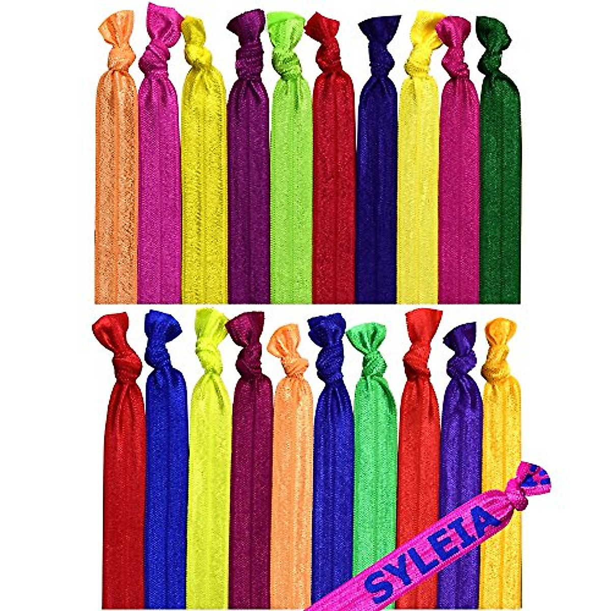 Syleia Hair Ties, Fruit Medley Plus One Bonus Hair Tie, Elastic Ponytail Holders, No Crease Hand Knotted Fold Over, Pack of 20