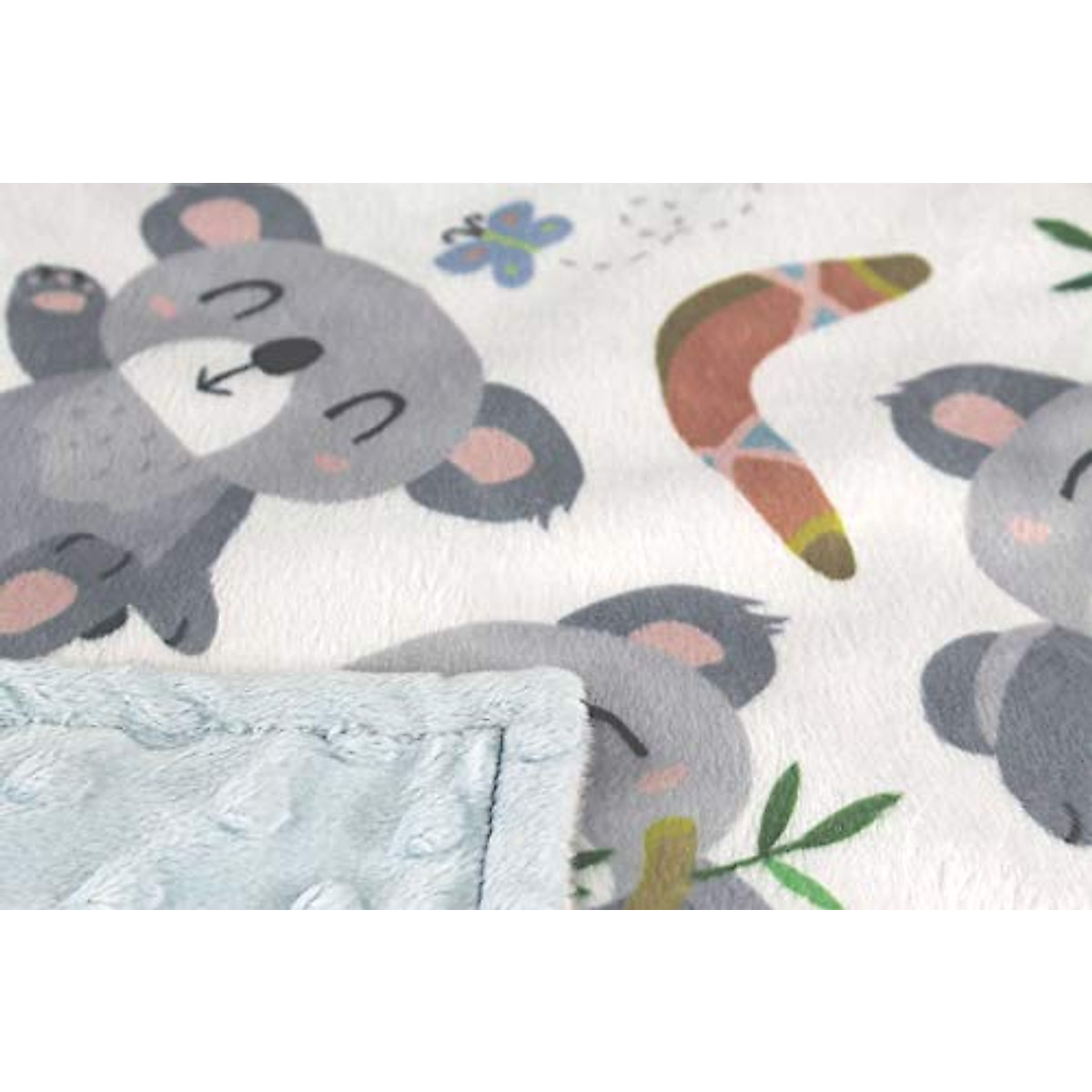 Baby Car Seat Canopy Cover - Baby Koala Bears & Butterflies with Light Blue Minky Dot