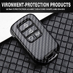 DOHON Carbon Fiber Car Key Fob Cover for Honda Civic Accord CR-V Crider with Key Ring, 1Pack, Black