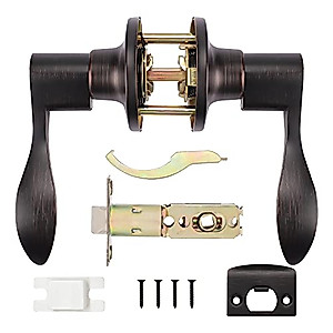 GOBEKOR 2 Pack Oil Rubbed Bronze Door Handles Interior Passage Door Levers for Hallway Closet Door Handle with Lock