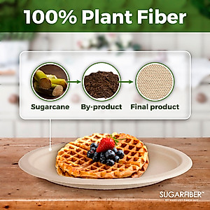 [500 COUNT]Sugarfiber by Harvest Pack 10-inch Round Disposable Compostable Paper Plates, Heavy-Duty Natural Bagasse Biodegradable Plate, Made From Eco-Friendly Sugarcane Plant Fibers