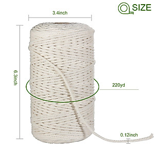Macrame Cord, POZEAN 3mm x 220 Yards (About 200m) Cotton Rope, 100% Natural Cotton Macrame Rope for Wall Hanging,Plant Hangers,DIY Crafts Knitting,Christmas Wedding Decorative Projects(Beige Yellow)