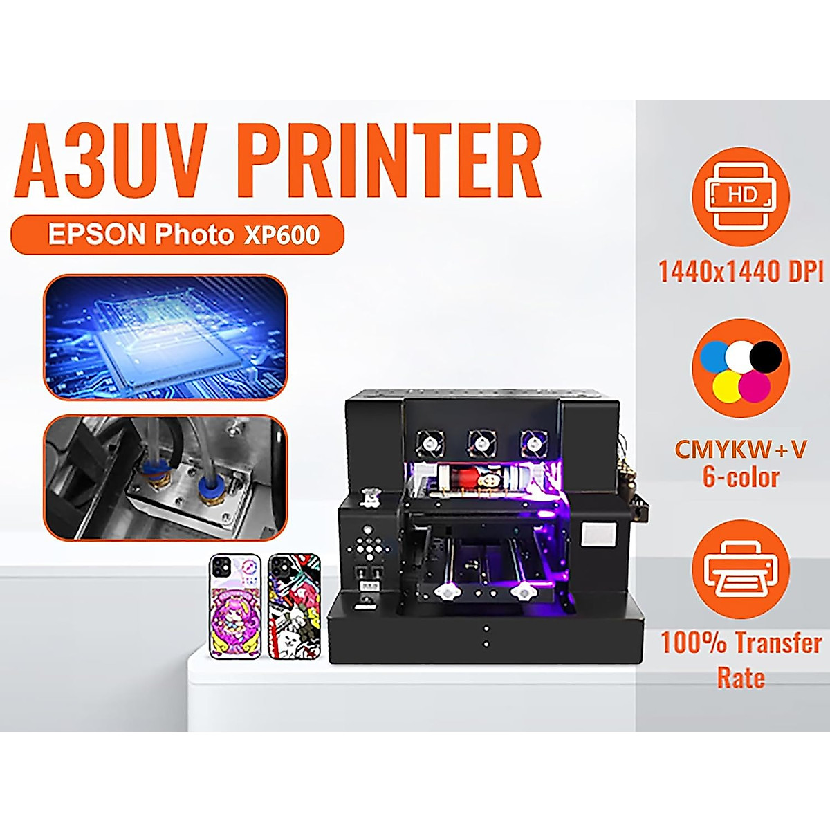 PEIXU A3 XP600 UVV DTG/DTF Printer with EPSON Technology | 2880dpi Precision for Phone Cases, Acrylic, Metal, Leather, Golf Balls & Bottles | Vacuum Suction Platform 33x50x15cm with Bottle Holder