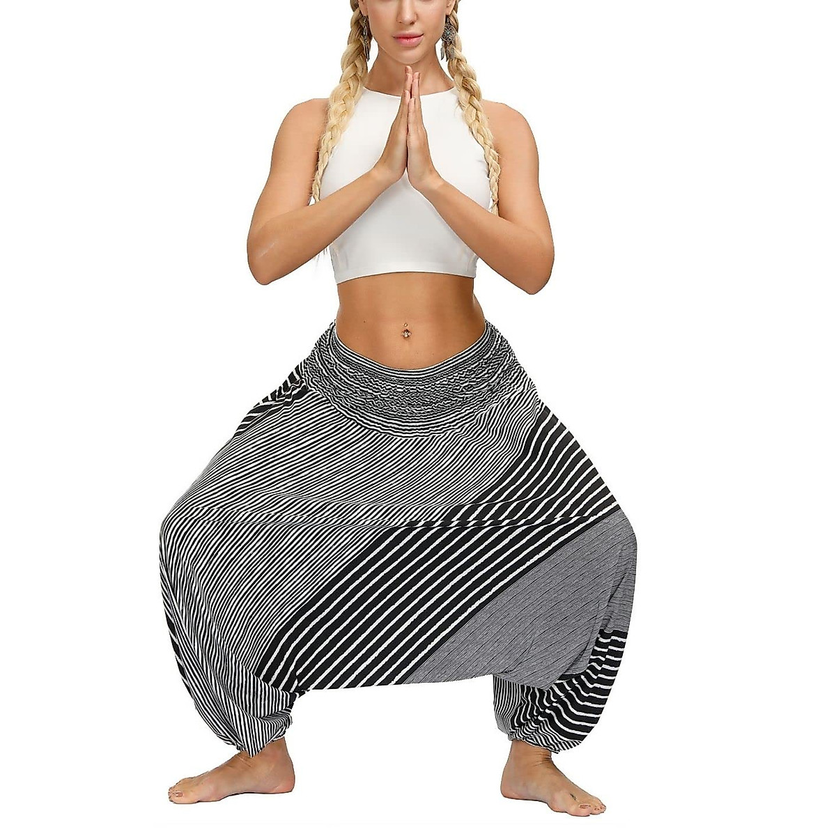 Jinyuxuan Women's Tie Dye Harem Pants Casual Loose Beach Sweatpants Comfortable Baggy Boho Yoga Trousers(0059-StripeK1-One Size)