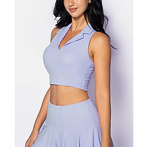 Tennis Skirts for Women with Racerback Sport Bra Sets High Waist Pleated Golf Skort Skirt Collared V Neck Sleeveless Workout Crop Top with Built-in Bra Athletic Tennis Outfits Blue Medium
