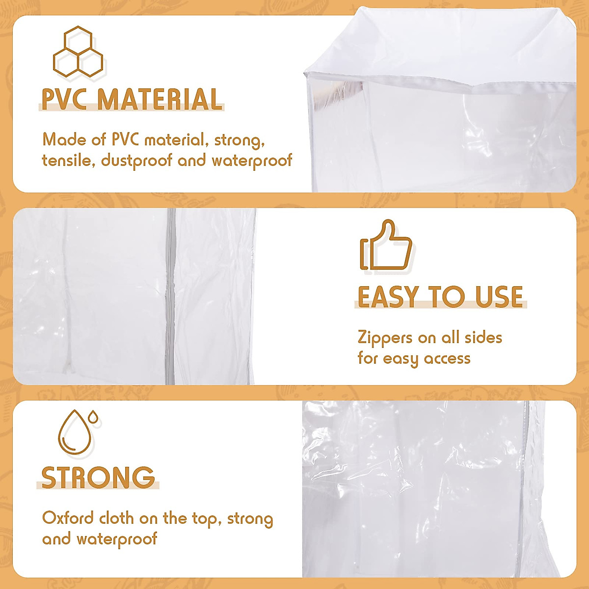 Pan Rack Cover Clear Bun Rack Cover PVC Plastic Bread Rack Cover 28 x 23 x 33 Inch, 10-Tier, Set of 2