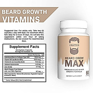 Beard Growth Pills | Beard Growth Vitamins | Beard Growth Supplement | Biotin & Collagen | Beard Pills | Beard Vitamins for All Hair Types | Beard Growth Biotin (1 Pack)
