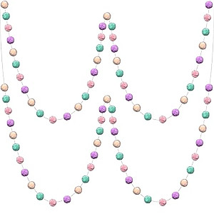 Easter Pom Pom Garlands (2 x 120 Inches - 40 Balls Each, 25mm Diameter) Colorful Pom Ball Decoration Strings with Pastel Rainbow Effect (4