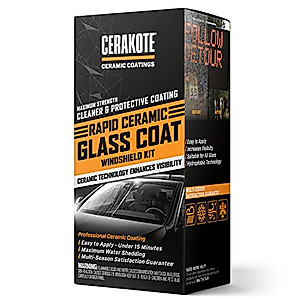 CERAKOTE® Rapid Ceramic Glass Coat Windshield Kit (8 oz Bottle)– Max Strength Rain Repelling Coating – Easy to Apply – Includes Glass Cleaner – Long Lasting Ceramic Formula – Maximum Water Shedding