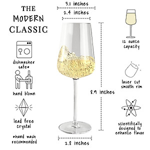 PURE MORA The Shirley White Wine Glasses - The Shirley - Set of 4, 12 oz, Classic Hand Blown Crystal Glass, Perfect for Tasting Rose, Chardonnay, Riesling Etc. Unique, Fancy, and Dishwasher Safe