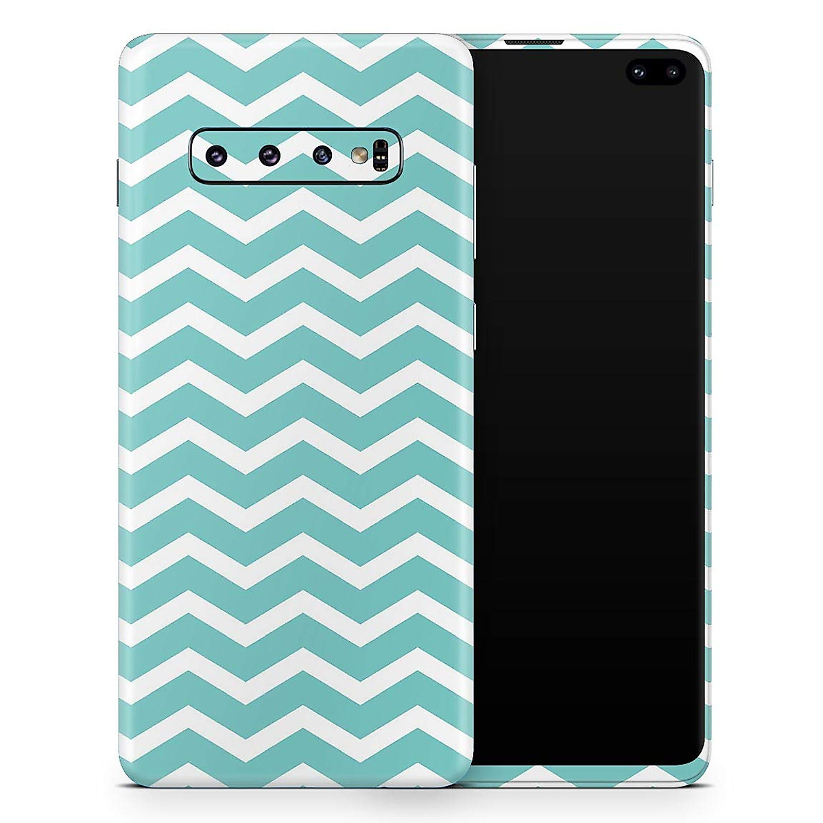DesignSkinz White and Teal Chevron Stripes Protective Vinyl Decal Wrap Skin Cover Compatible with The Samsung Galaxy S20 (Screen Trim & Back Glass Skin)