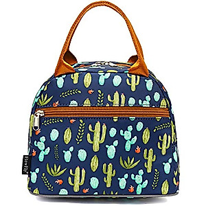 FlowFly Lunch Bag Tote Bag Lunch Organizer Lunch Holder Insulated Lunch Cooler Bag for Women/Men,Cactus