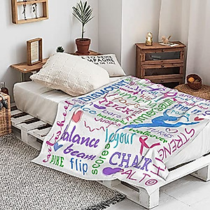 PNNUO Gymnastics Pink Bed Blanket Flannel Fleece Blanket Soft Lightweight Plush Throw Blankets for Women Men Kid Warm Cozy 60"x50" Microfiber Blankets for Couch Chair Sofa All Season