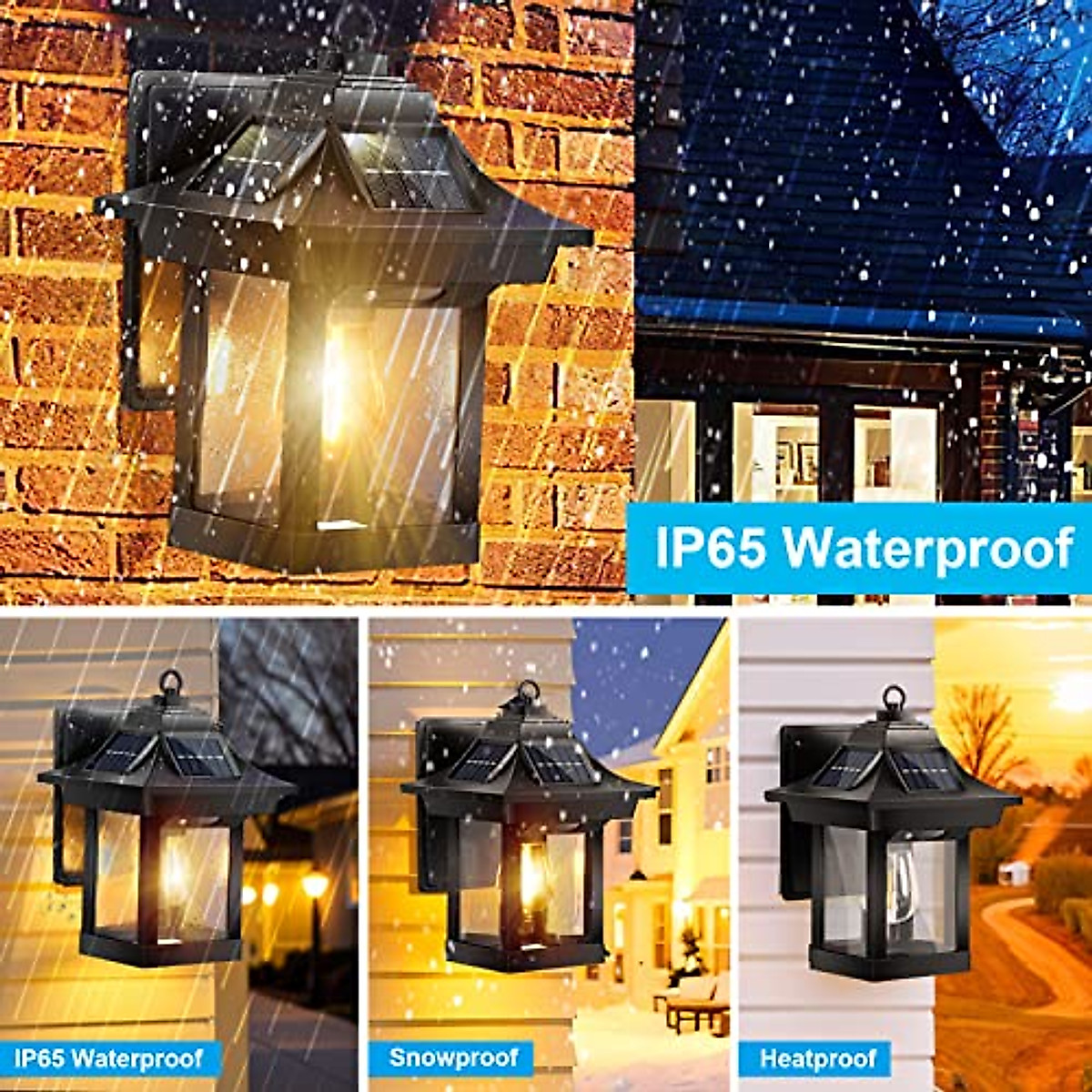 Solar Outdoor Wall Lights 2 Pack, Salangae Motion Sensor Solar Lantern with 3 Modes and IP65 Waterproof, Wireless LED Sconce Lights Dusk to Dawn Exterior Solar Porch Lights, for Outdoor Patio Yard